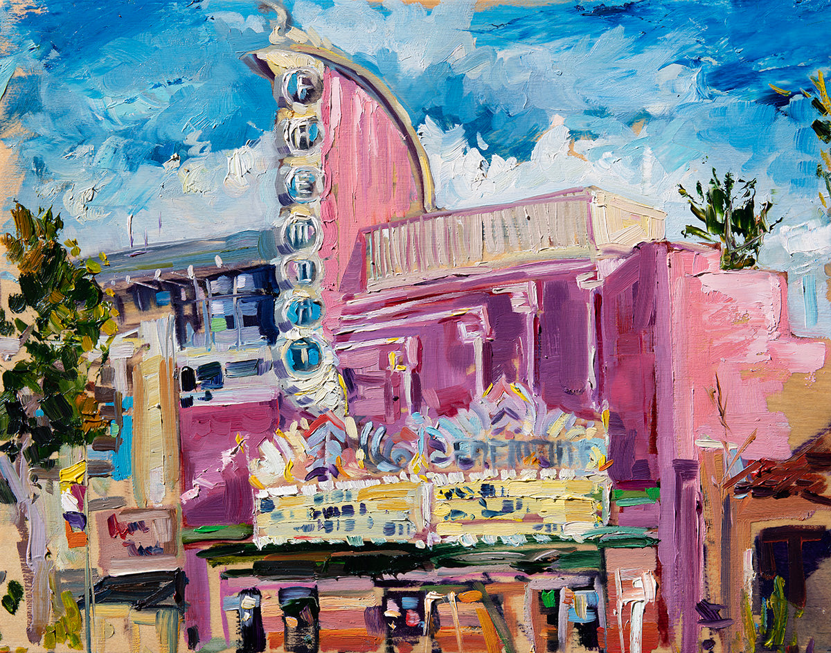 Fremont Theatre | 12x16 | ORIGINAL PLEIN AIR - OIL ON PANEL - Drew Davis Fine Art